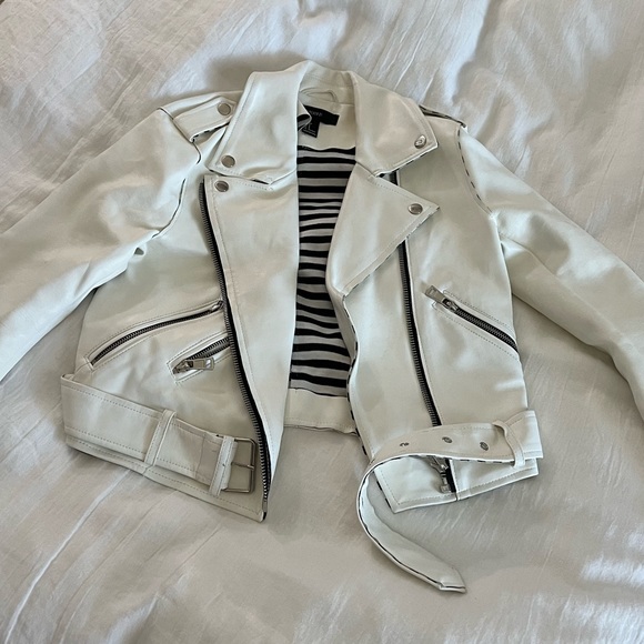 Jackets & Coats | Cream Moto Faux Leather Jacket | Poshmark